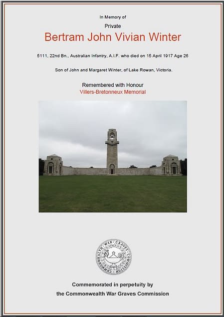 ANZAC Day 2018 - Private Bertram John Vivian WINTER - Cicadas, Bees and ...